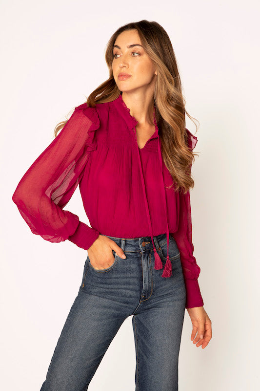 Raspberry Smocked Ruffled Blouse – Lucy Rose