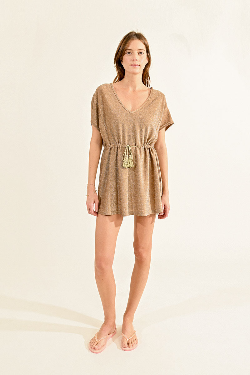 Golden Beige Arielle Tunic Dress – Lucy Rose