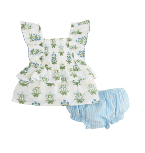 Girls Blue Floral Pinafore Set – Lucy Rose