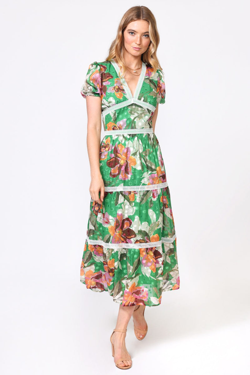 Kelly Green Floral Jacquard Lian Midi Dress – Lucy Rose