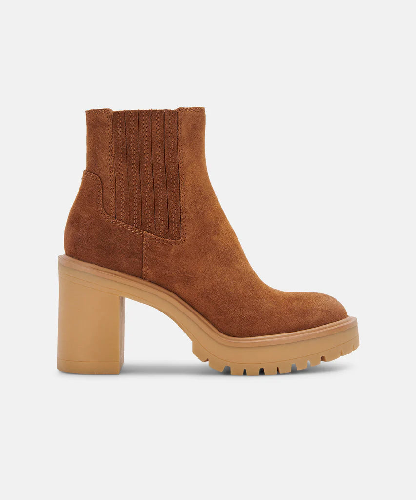 Camel Suede Caster Booties – Lucy Rose
