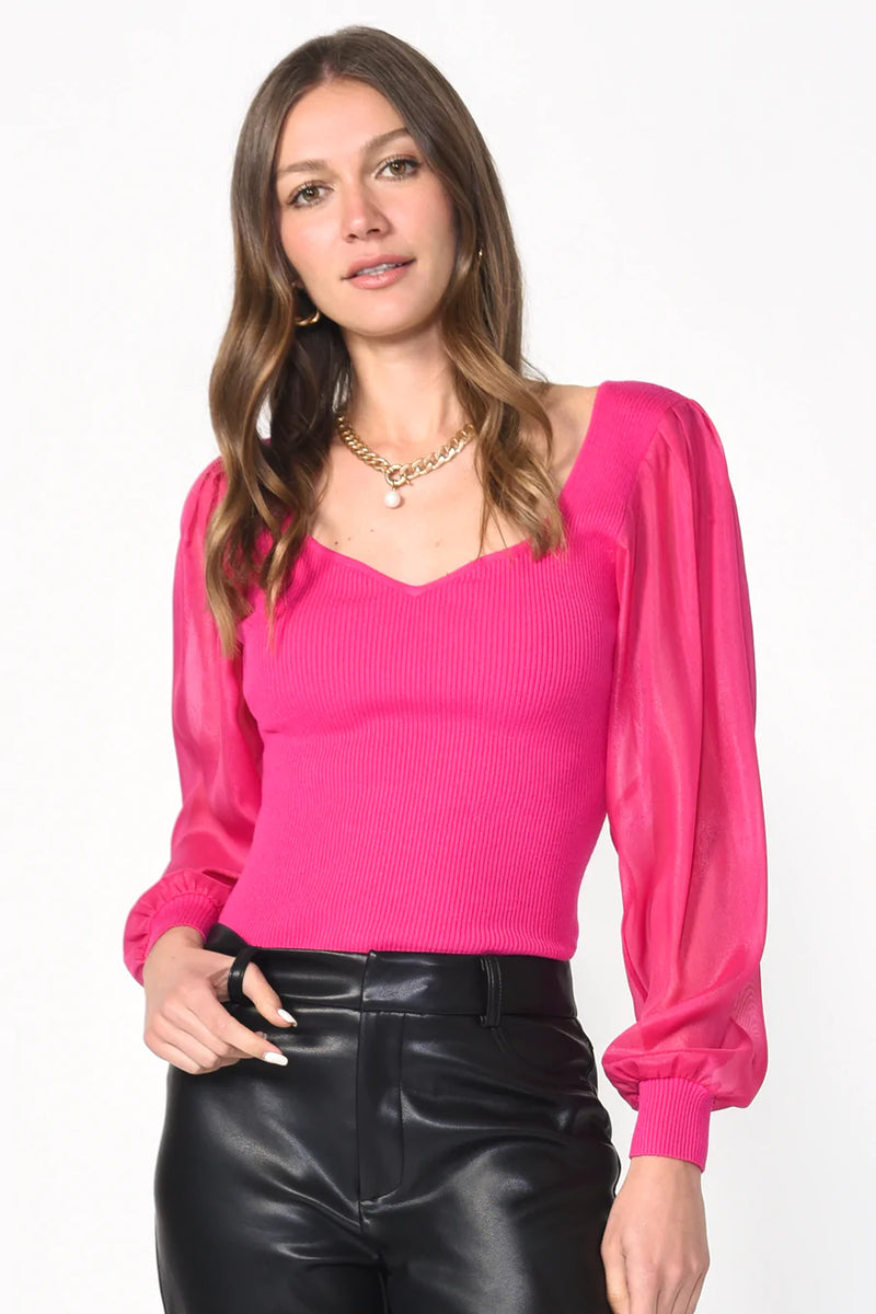 Party Pink Sheer Slv Ribbed Britt Top – Lucy Rose