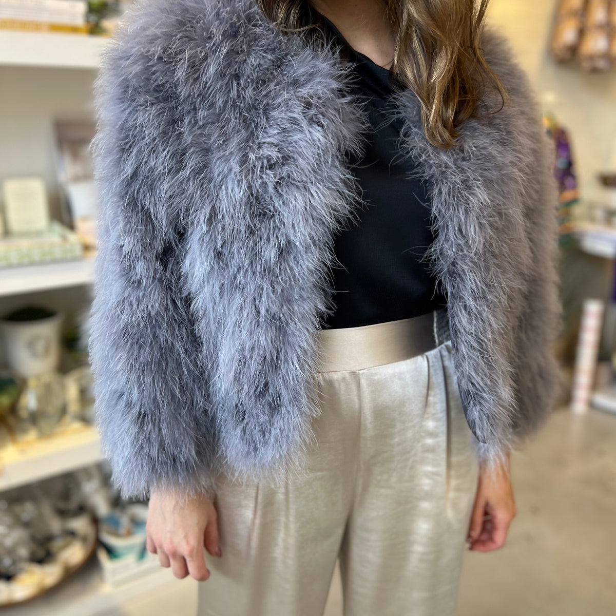 Charcoal Bianca Feather Coat – Lucy Rose